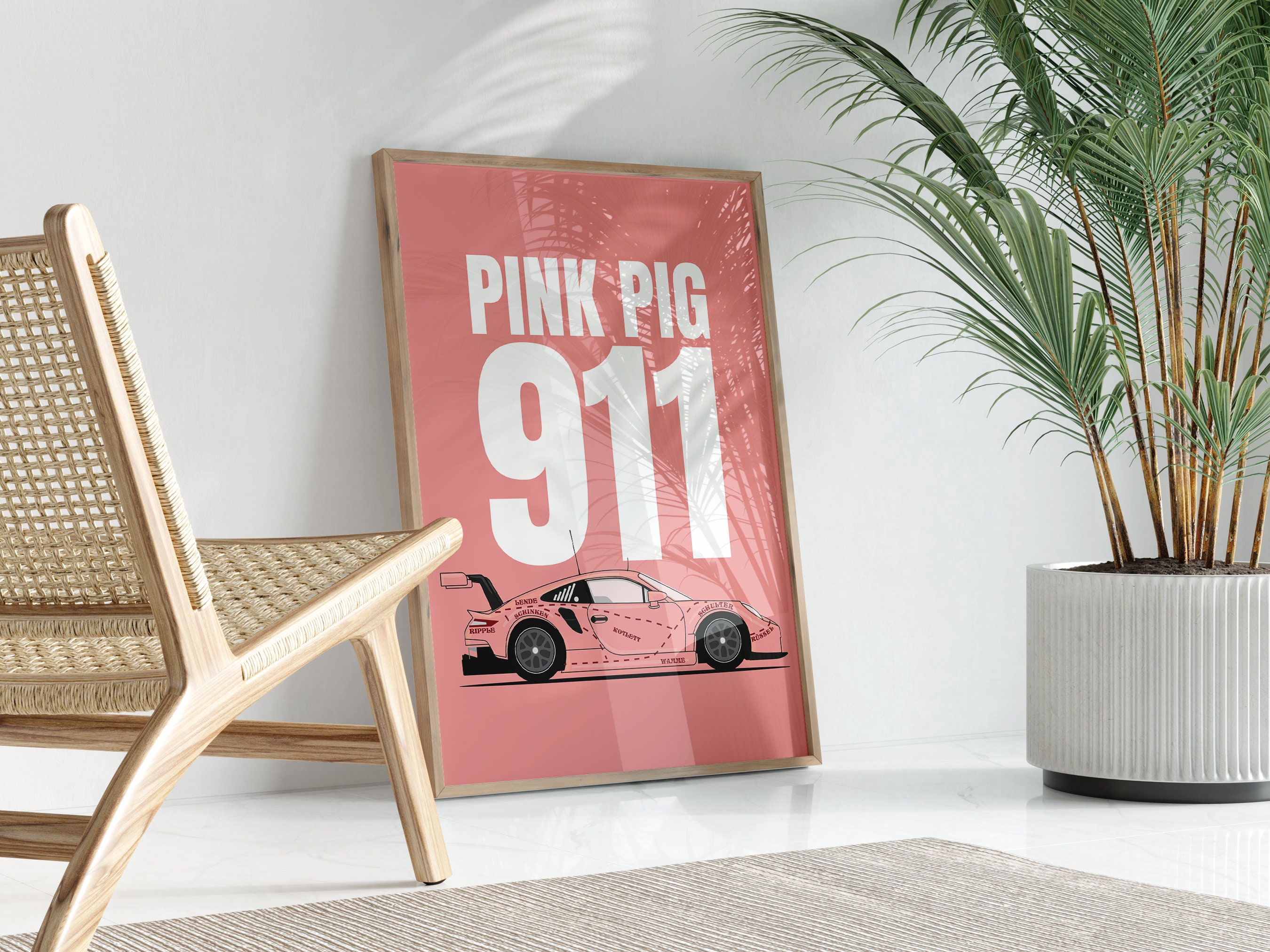 Pink Pig 911 Car Poster Pink Sports Car Poster 911 Wall Art - Etsy