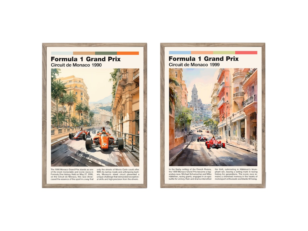 Set of 2 Formula One Monaco Grand Prix Poster, Formula 1 Poster Set, F1 ...