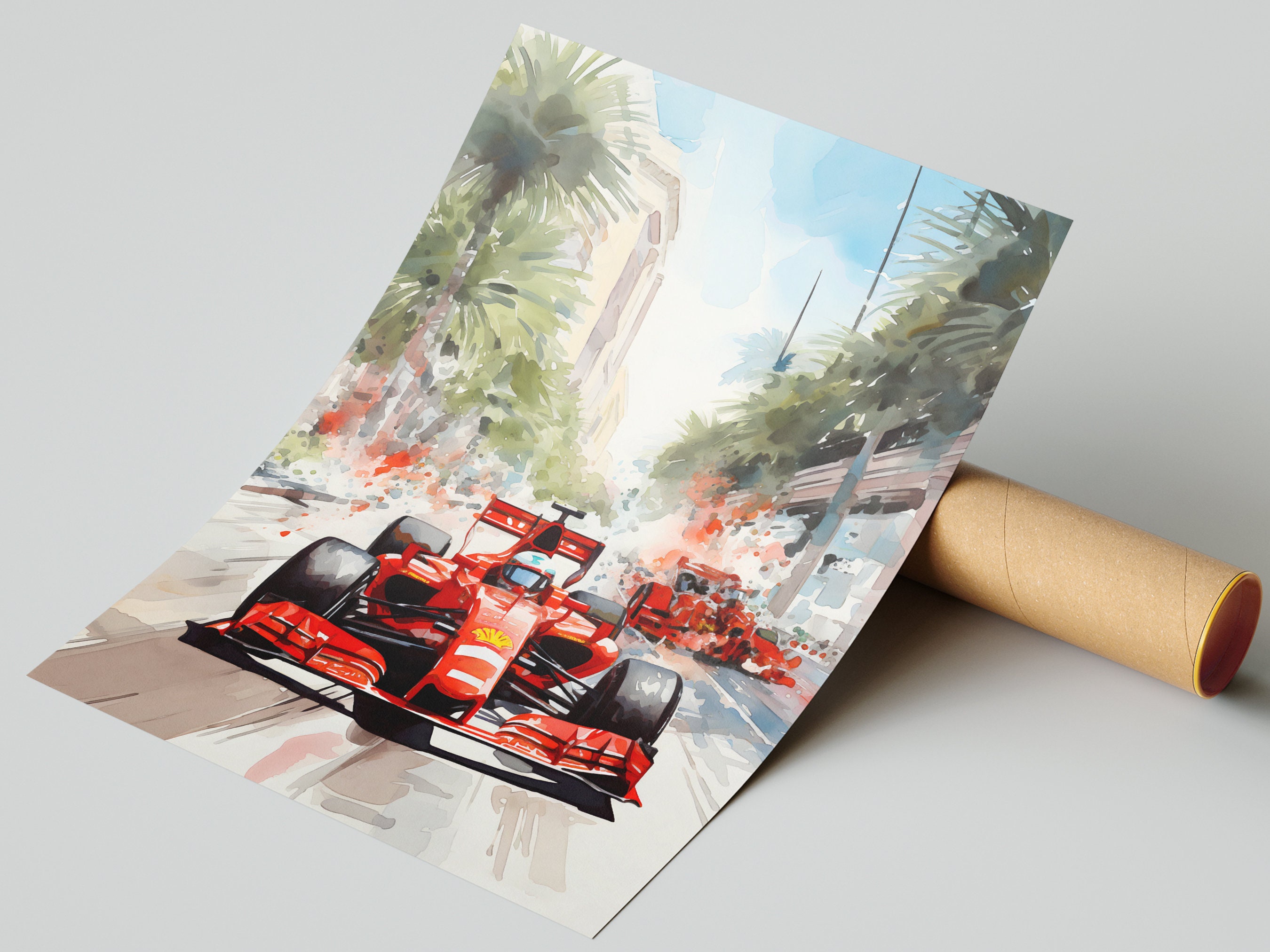 F1 Ferrari Poster, Monaco Grand Prix Poster, Formula 1 Watercolor ...