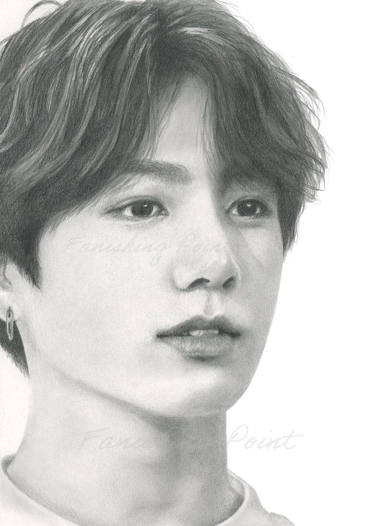 Pencil Sketch of Jungkook BTS Bangtan Drawing Fanart - Etsy