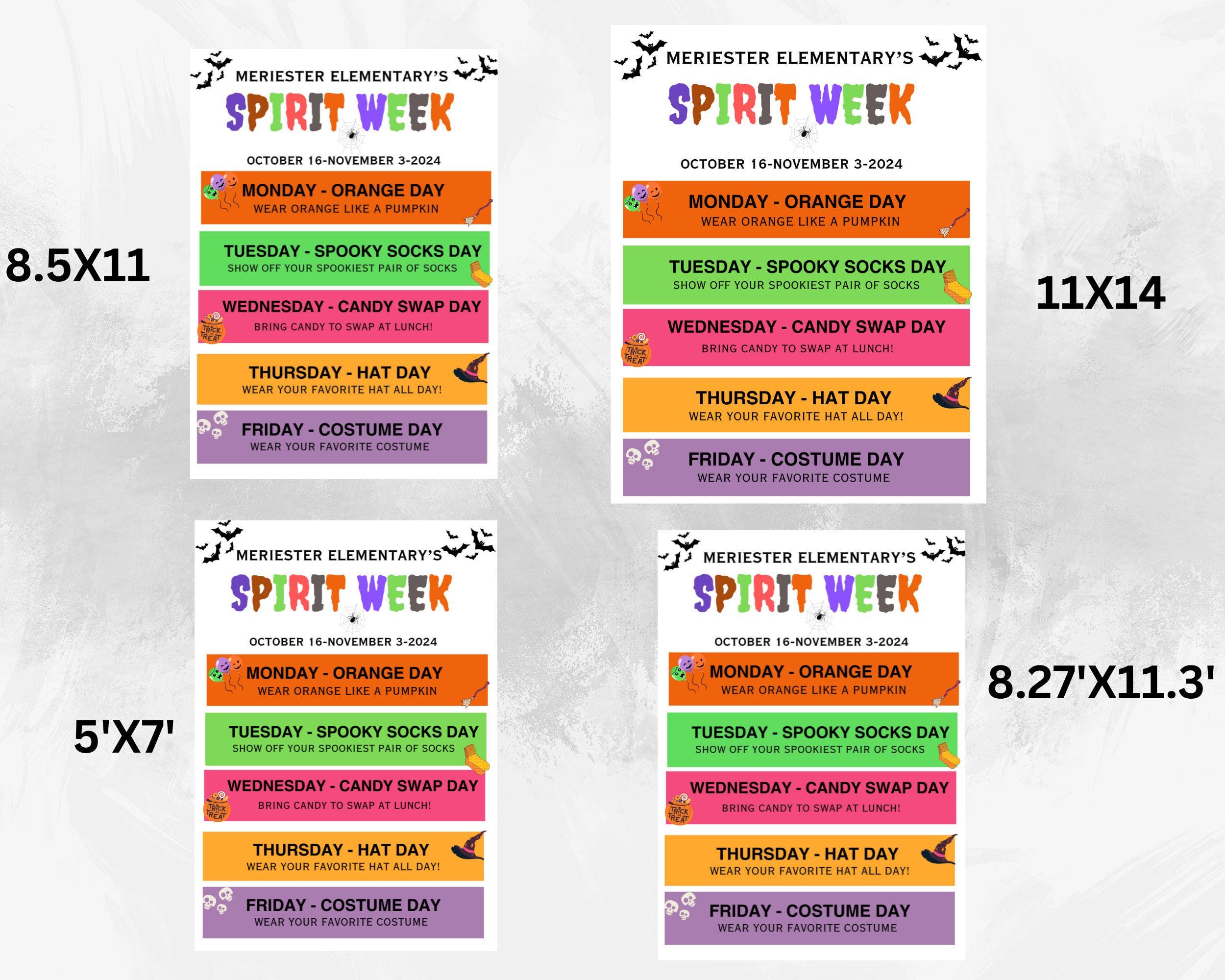 Editable Fall Spirit Week Flyer: School Event Schedule (canva) - Etsy