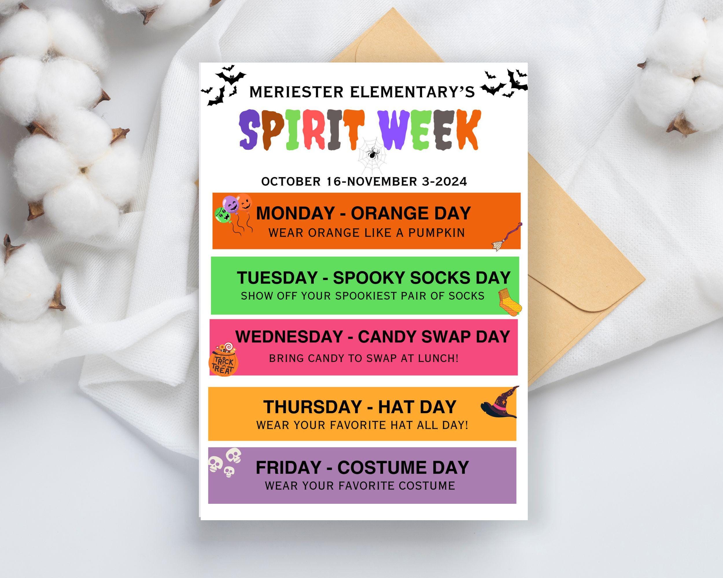 Editable Fall Spirit Week Flyer: School Event Schedule (canva) - Etsy