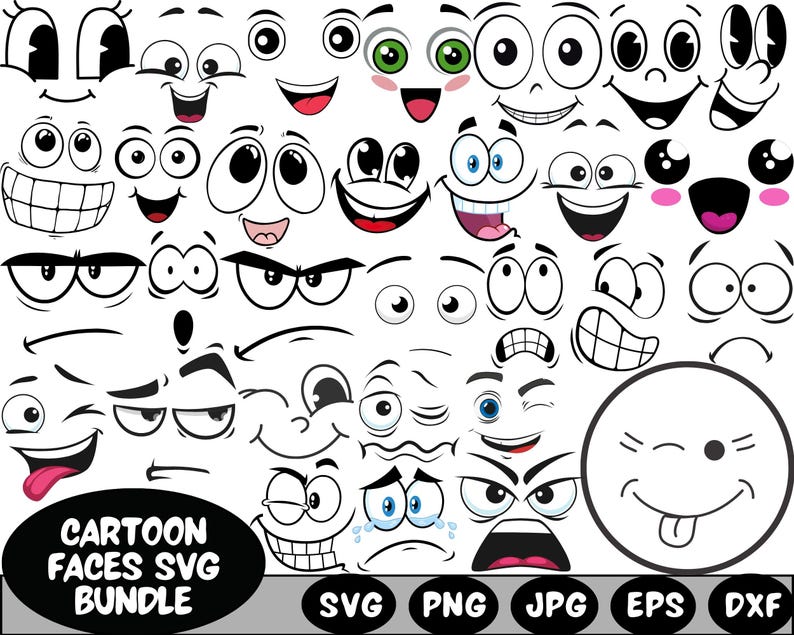 Cartoon Emoji Faces SVG Clipart: Funny Eyes Vector (digital Download ...