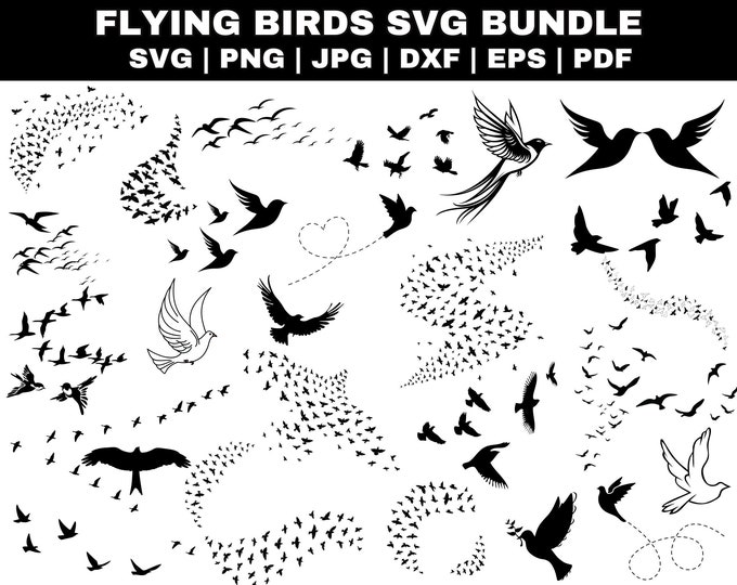 Flock of Birds Svg, Flying Birds Svg, Birds in the Sky Svg, Flock of ...