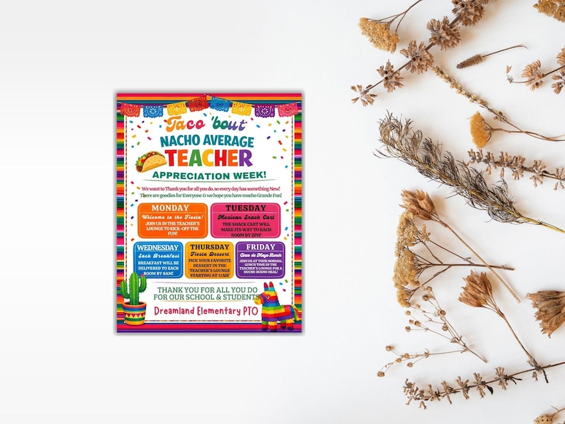 Editable Teacher Appreciation Week Itinerary Flyer, Fiesta Theme ...