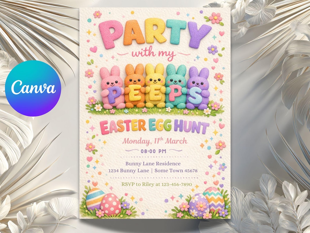 Easter Egg Hunt Invitation, Party With My Peeps, Bunny Invite (digital ...
