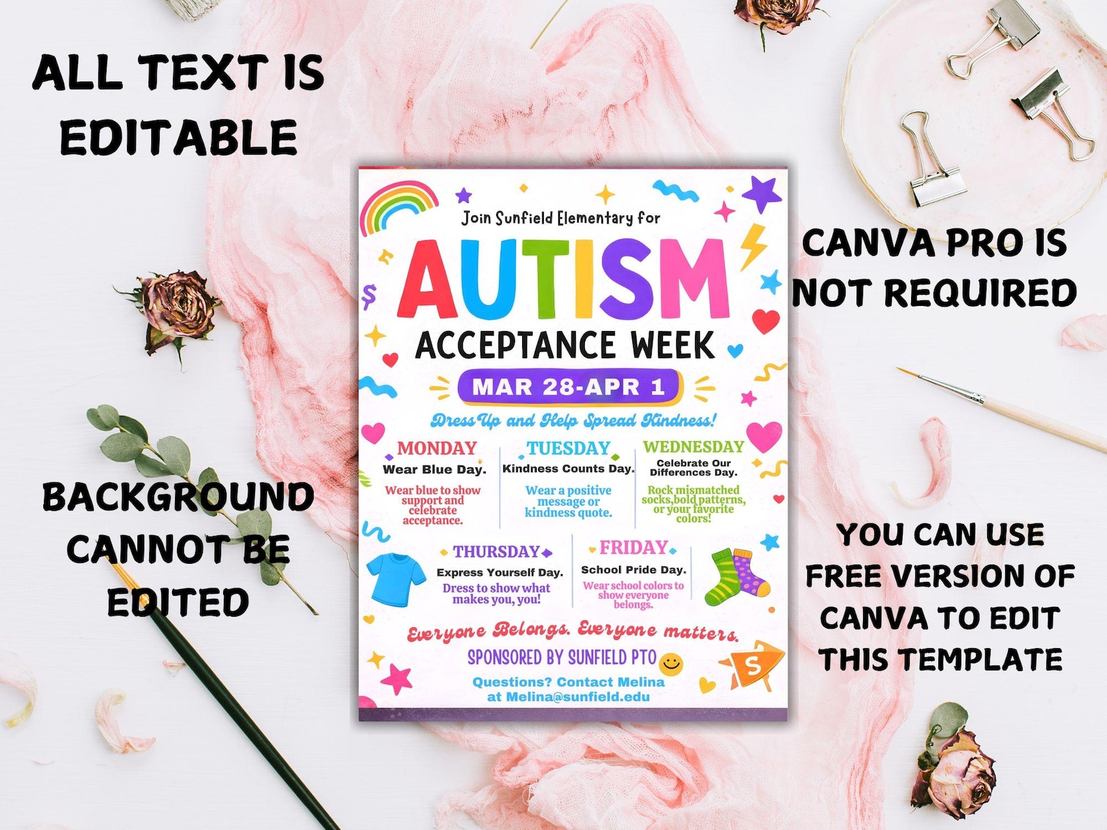 Autism Acceptance or Awareness Week Itinerary Flyer | Editable Canva ...