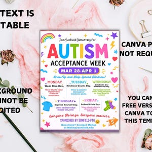 Autism Acceptance or Awareness Week Itinerary Flyer | Editable Canva ...