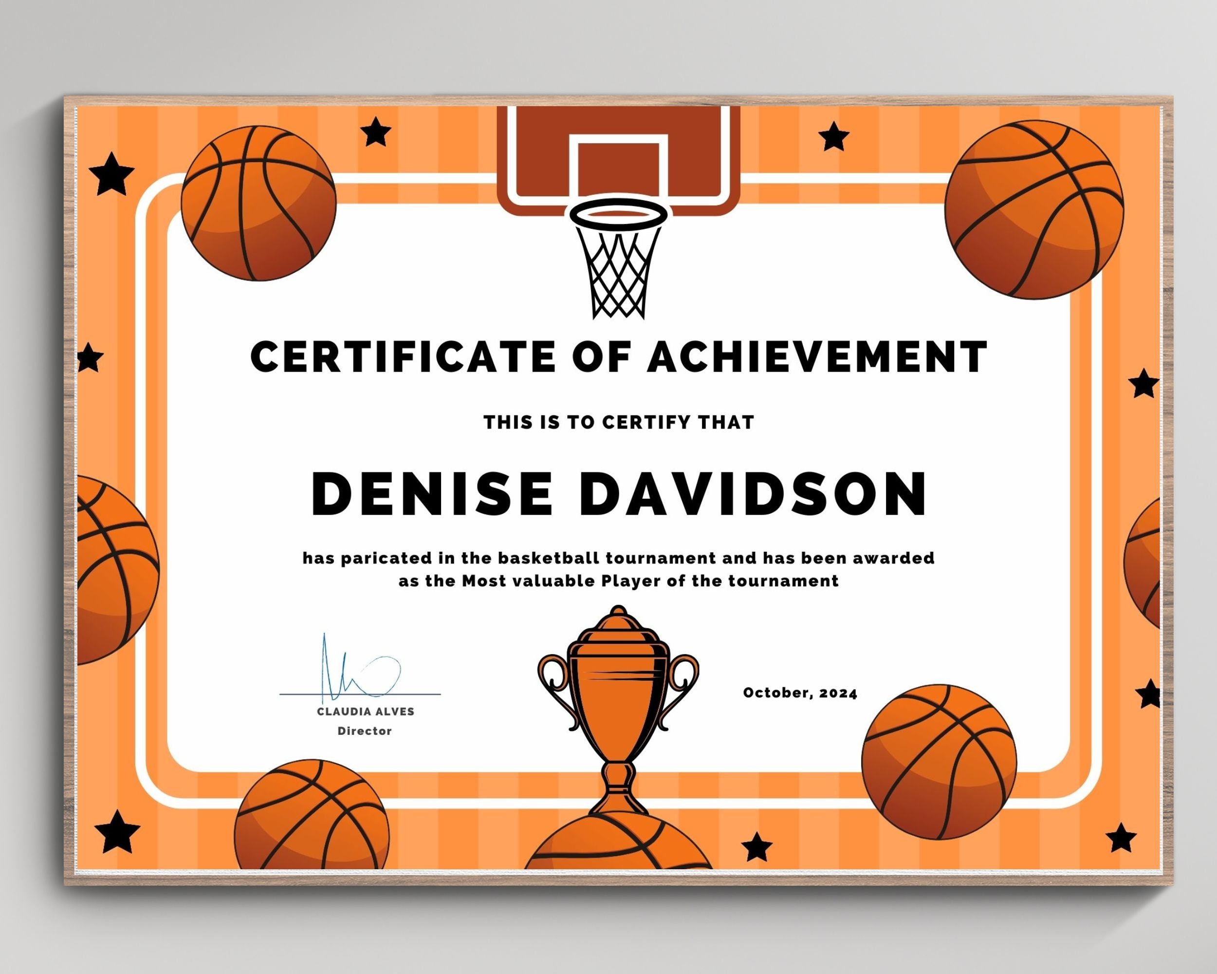 Basketball Awards, Editable Certificate Canva Template, Team Party ...