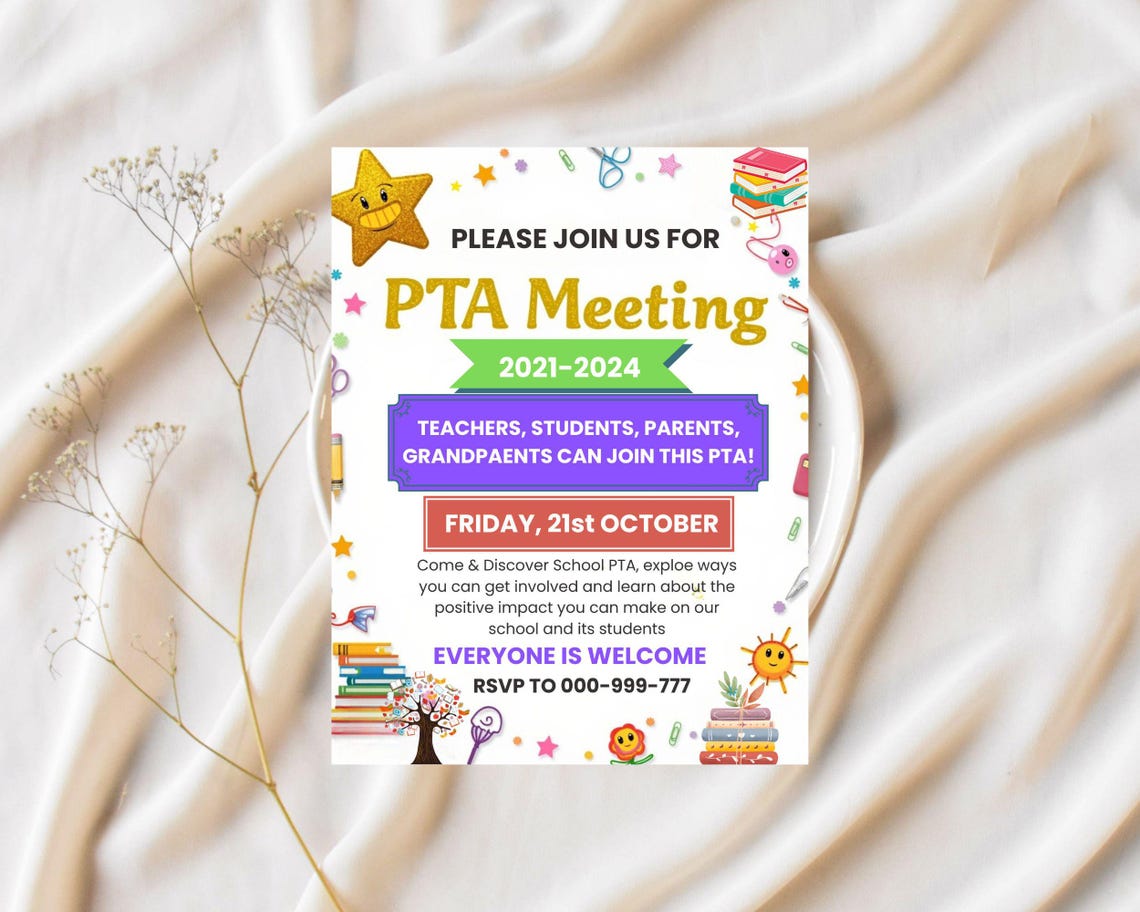 PTO PTA Meeting Flyer: Back to School Template (canva Editable, 8.5x11 ...