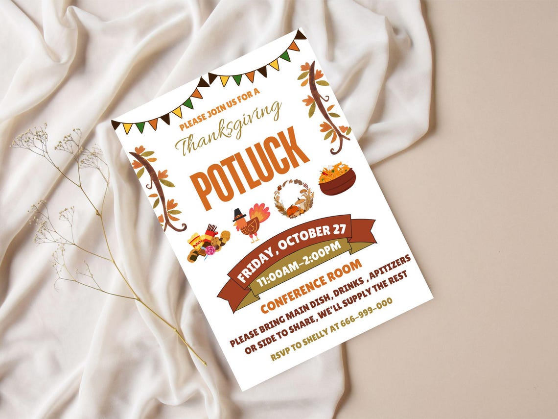 Thanksgiving Potluck Flyer: Editable Invitation Template (canva, PDF ...