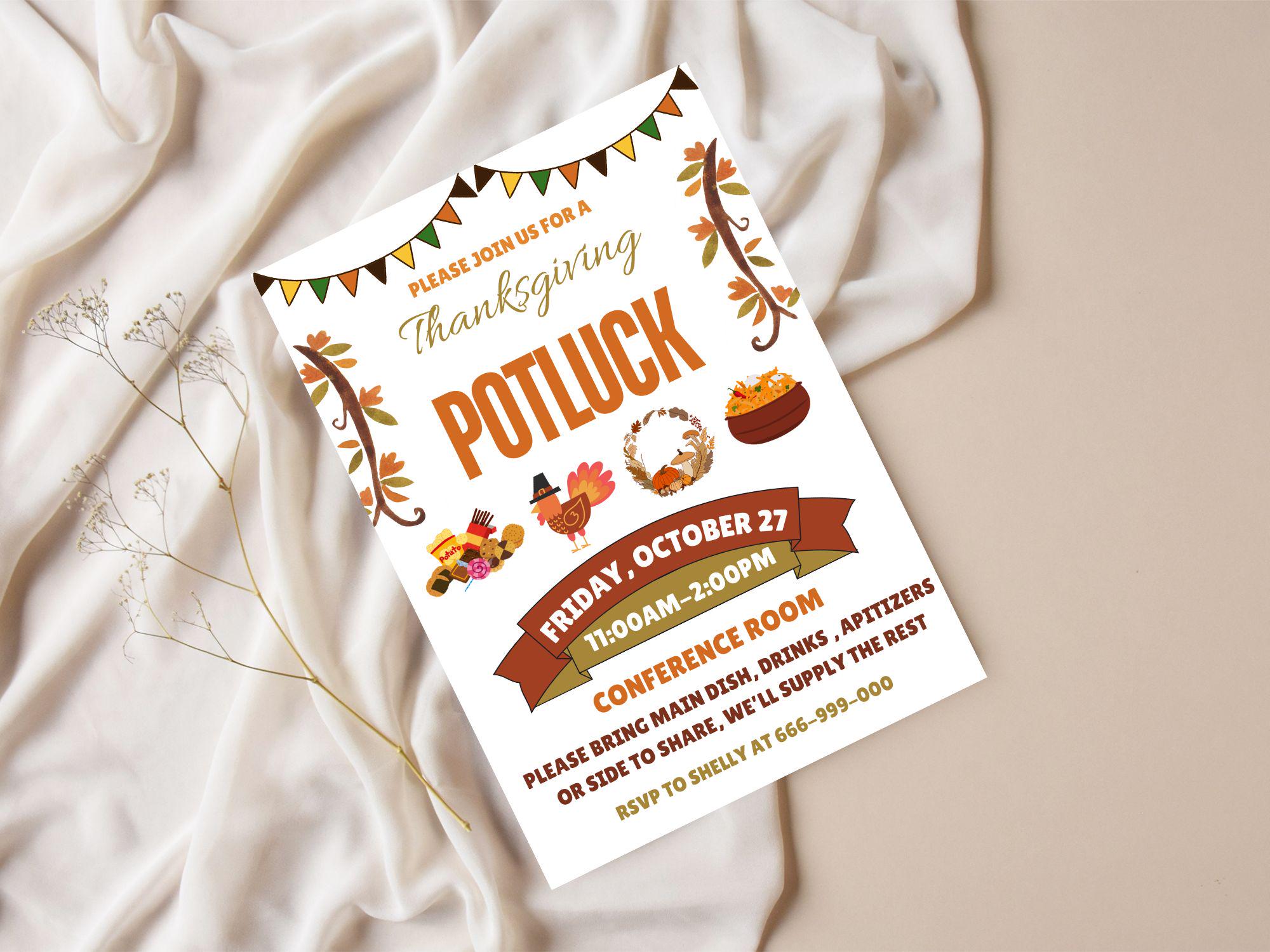 Thanksgiving Potluck Flyer: Editable Invitation Template (canva, PDF ...