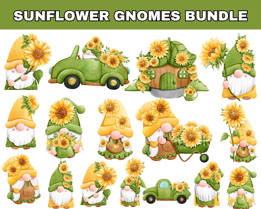 Sunflower Gnomes Clipart, Sunflower Gnomes PNG, Sunflower Gnomes ...