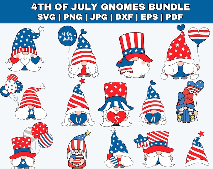 4th of July Gnomes SVG, Independence Day Patriotic Gnomes Clipart ...