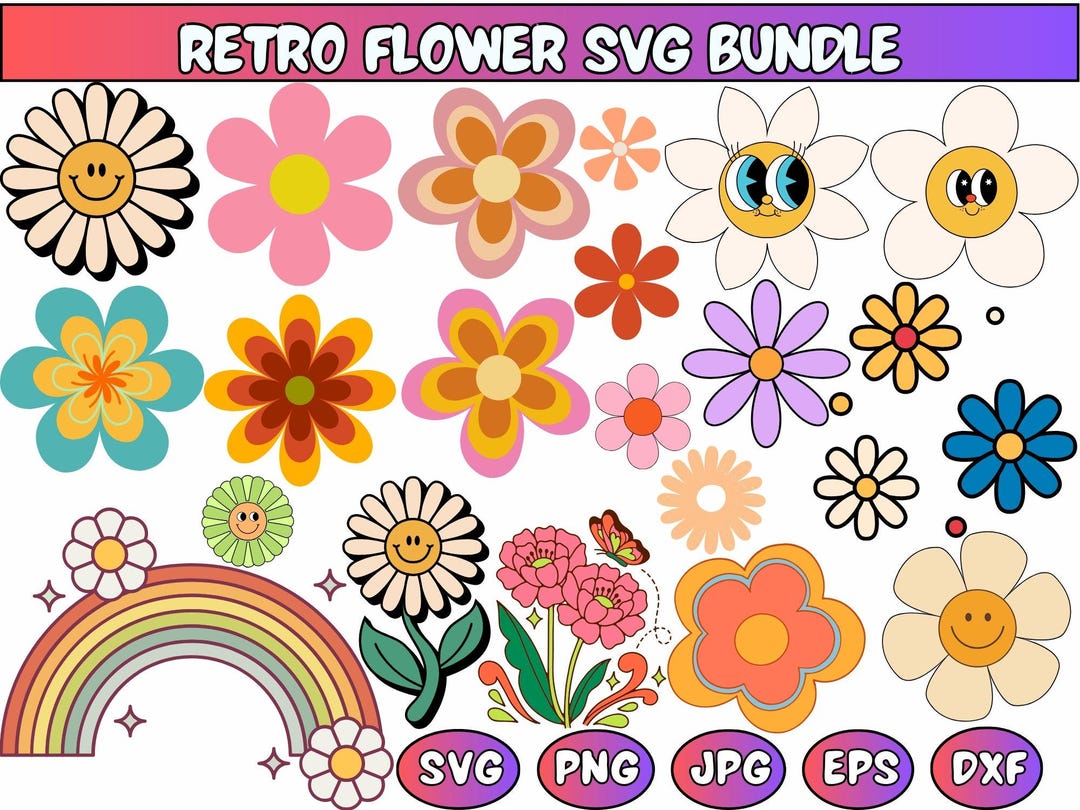 Retro Flower SVG Bundle: Boho Daisy Clipart (instant Download) - Etsy