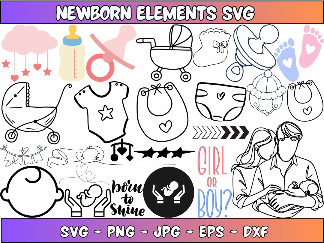 Baby SVG Bundle: Newborn Clipart, Footprints, Shower Designs (digital ...