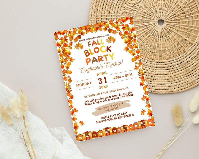 Fall Block Party Flyer Template: Autumn Neighborhood Meetup (canva ...