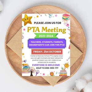PTO PTA Meeting Flyer: Back to School Template (canva Editable, 8.5x11 ...