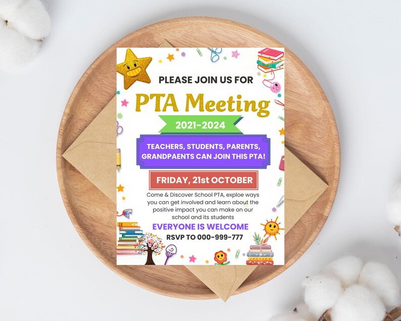 PTO PTA Meeting Flyer: Back to School Template (canva Editable, 8.5x11 ...