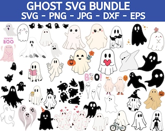 Halloween Svg, Cute Ghost Svg Bundle, Retro Halloween Svg, Ghost ...