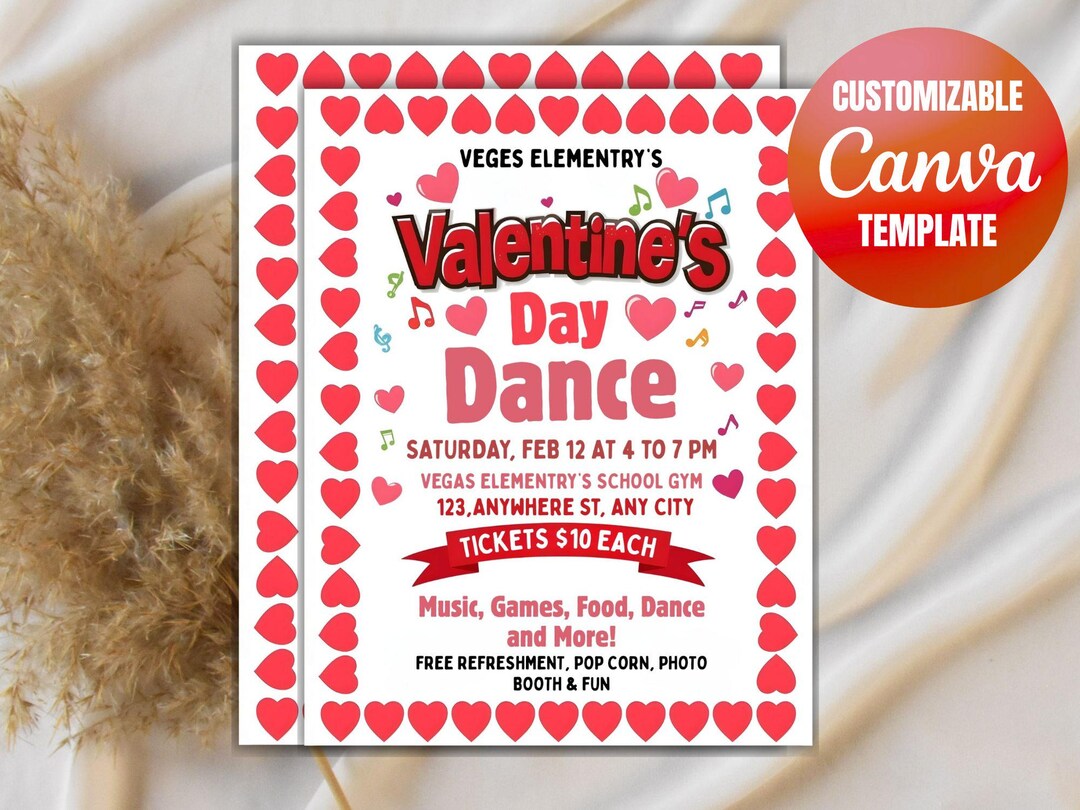 Valentine's Day Dance Flyer: Editable School Invitation (8.5x11 Inches ...