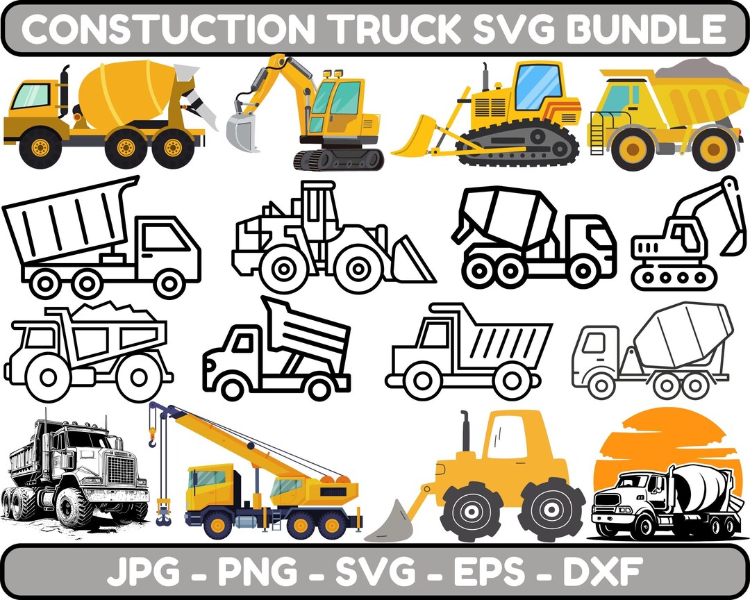 Construction Truck SVG Bundle: Excavator, PNG, Cut Files (digital ...