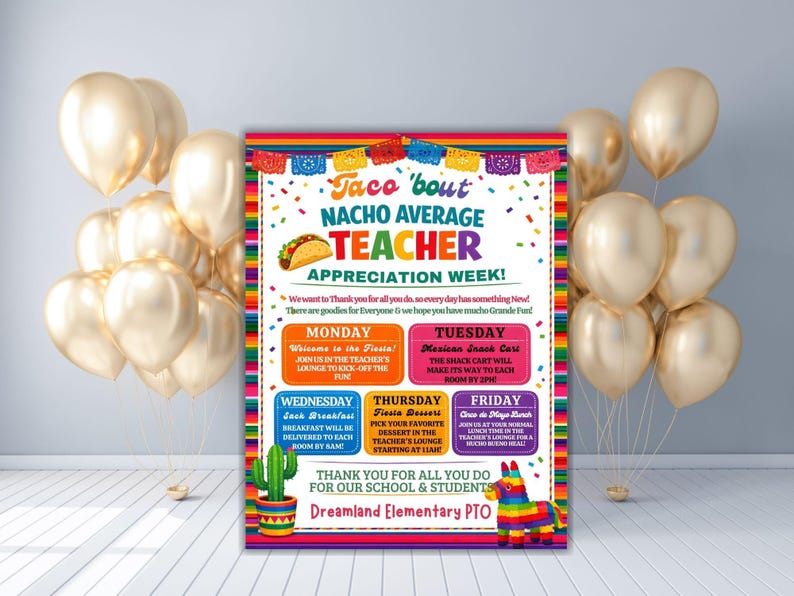 Editable Teacher Appreciation Week Itinerary Flyer, Fiesta Theme ...