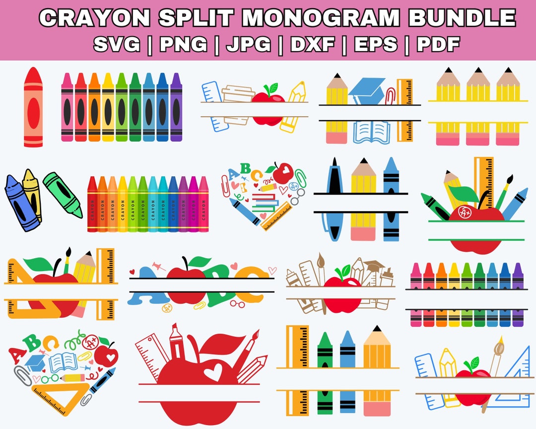 Crayon Split Monogram SVG Bundle: Teacher Cut File - Etsy