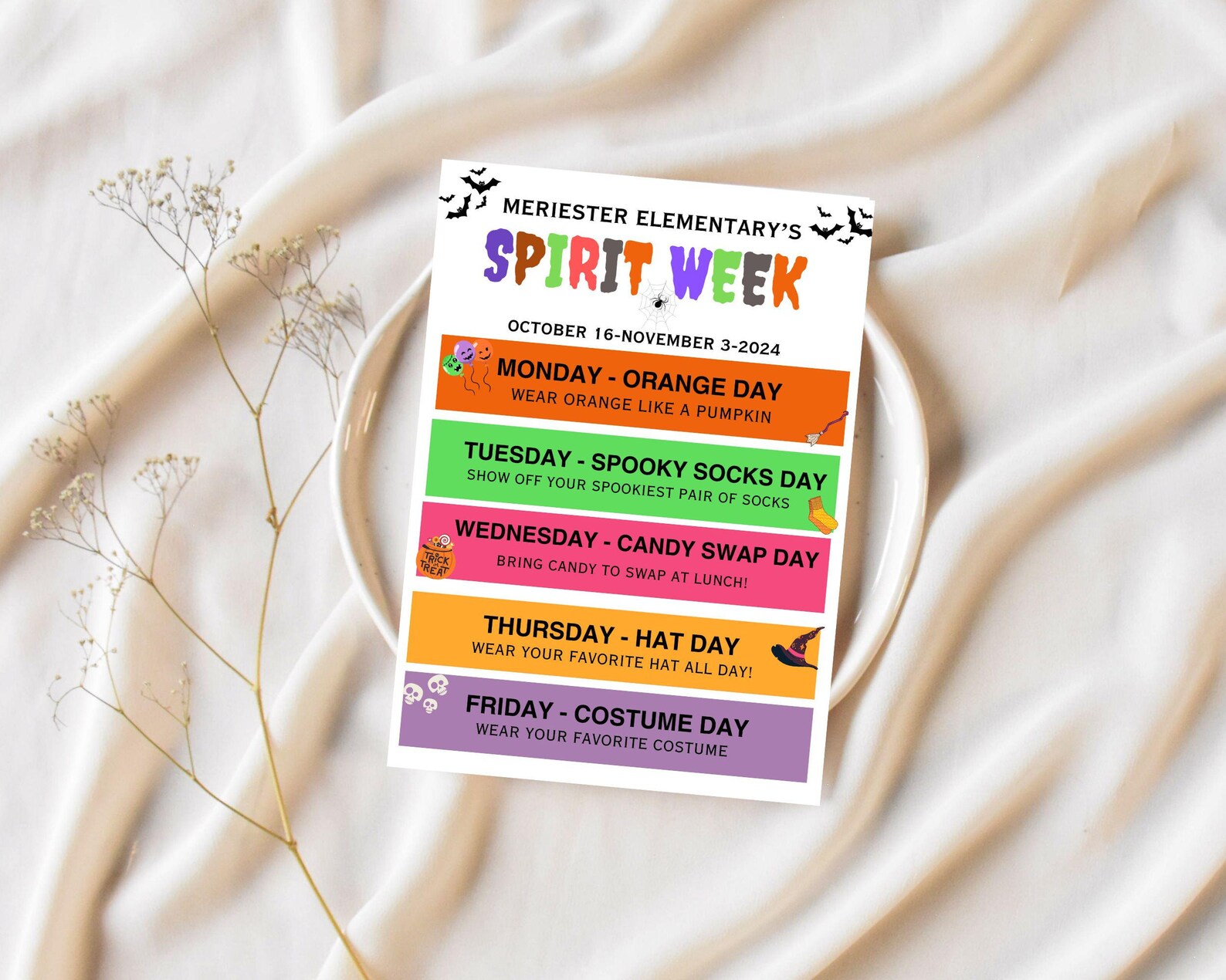 Editable Fall Spirit Week Flyer: School Event Schedule (canva) - Etsy