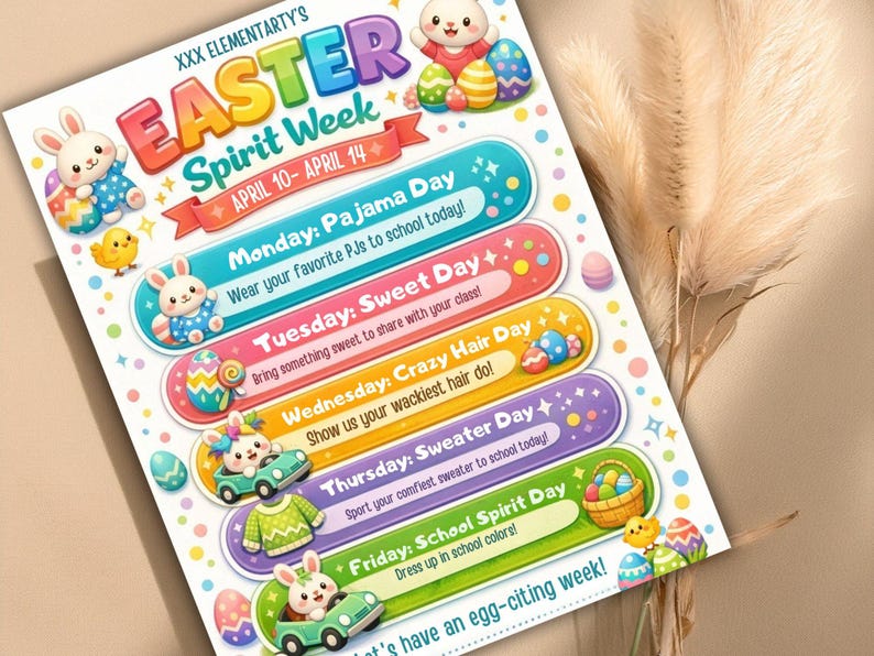 Customizable Easter School Spirit Week Flyer (canva Template) - Etsy