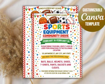 Sports Equipment Drive Flyer: Editable Template (digital Download) - Etsy