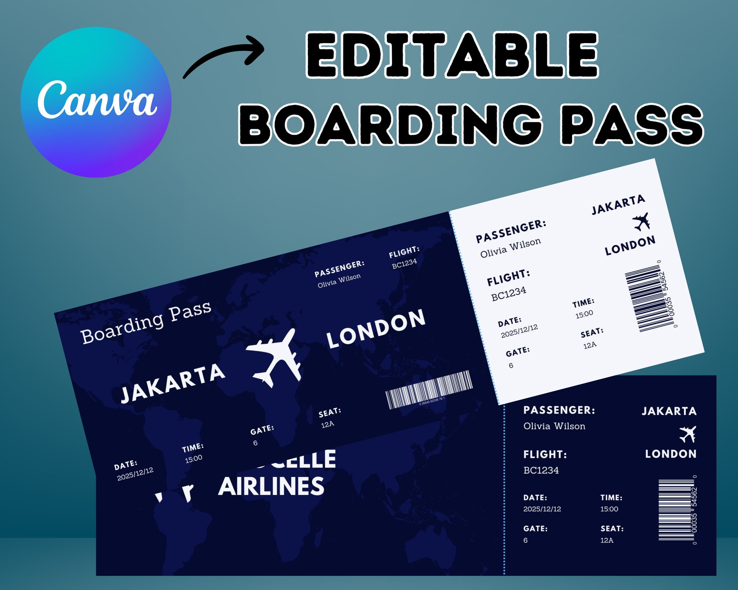 Editable Boarding Pass Template, Canva Boarding Pass, Customizable ...
