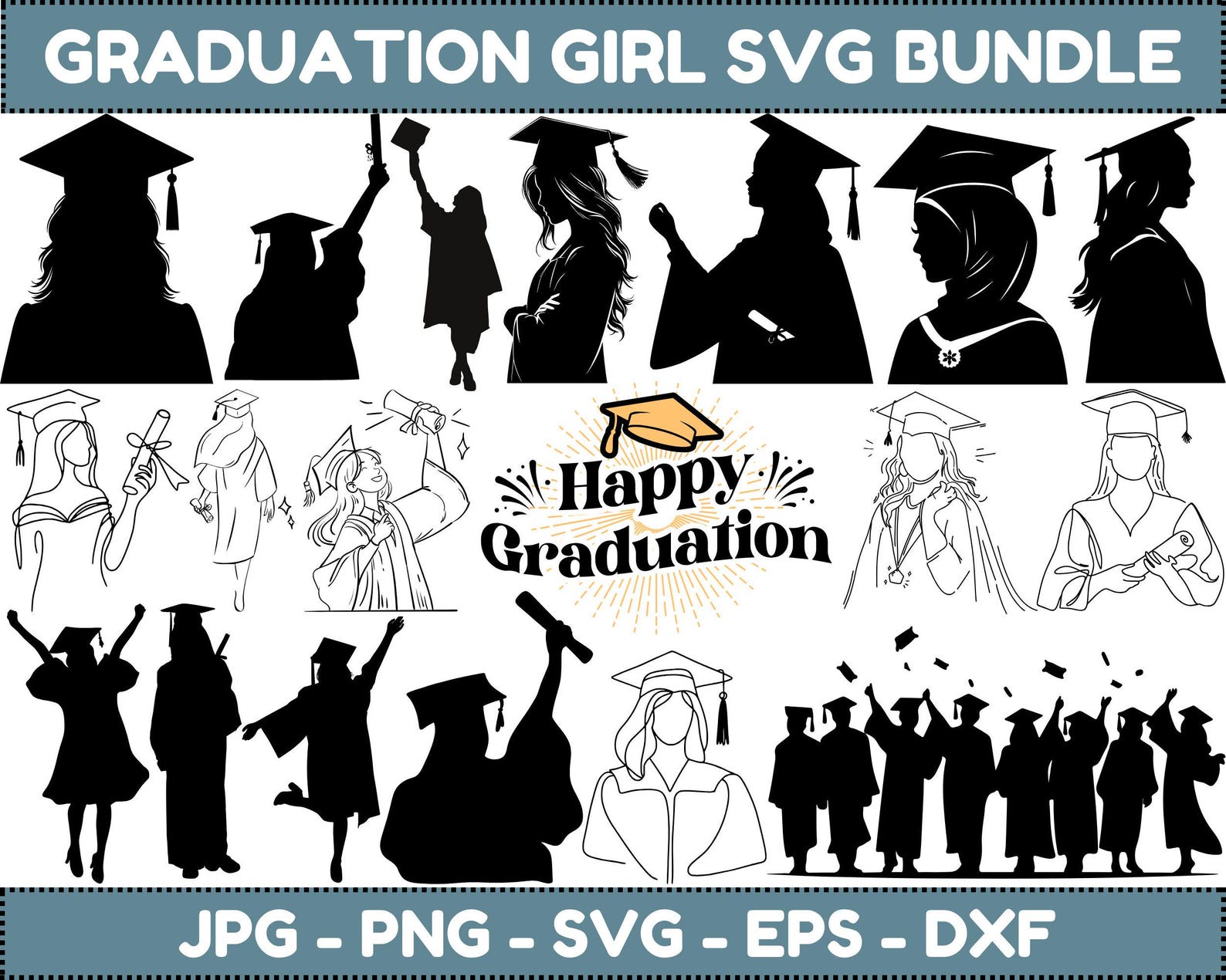 Graduation Girl Silhouette SVG Bundle: 2024 Grad Design (digital Files ...