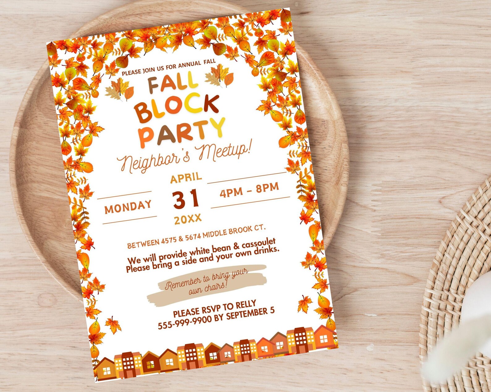 Fall Block Party Flyer Template: Autumn Neighborhood Meetup (canva ...