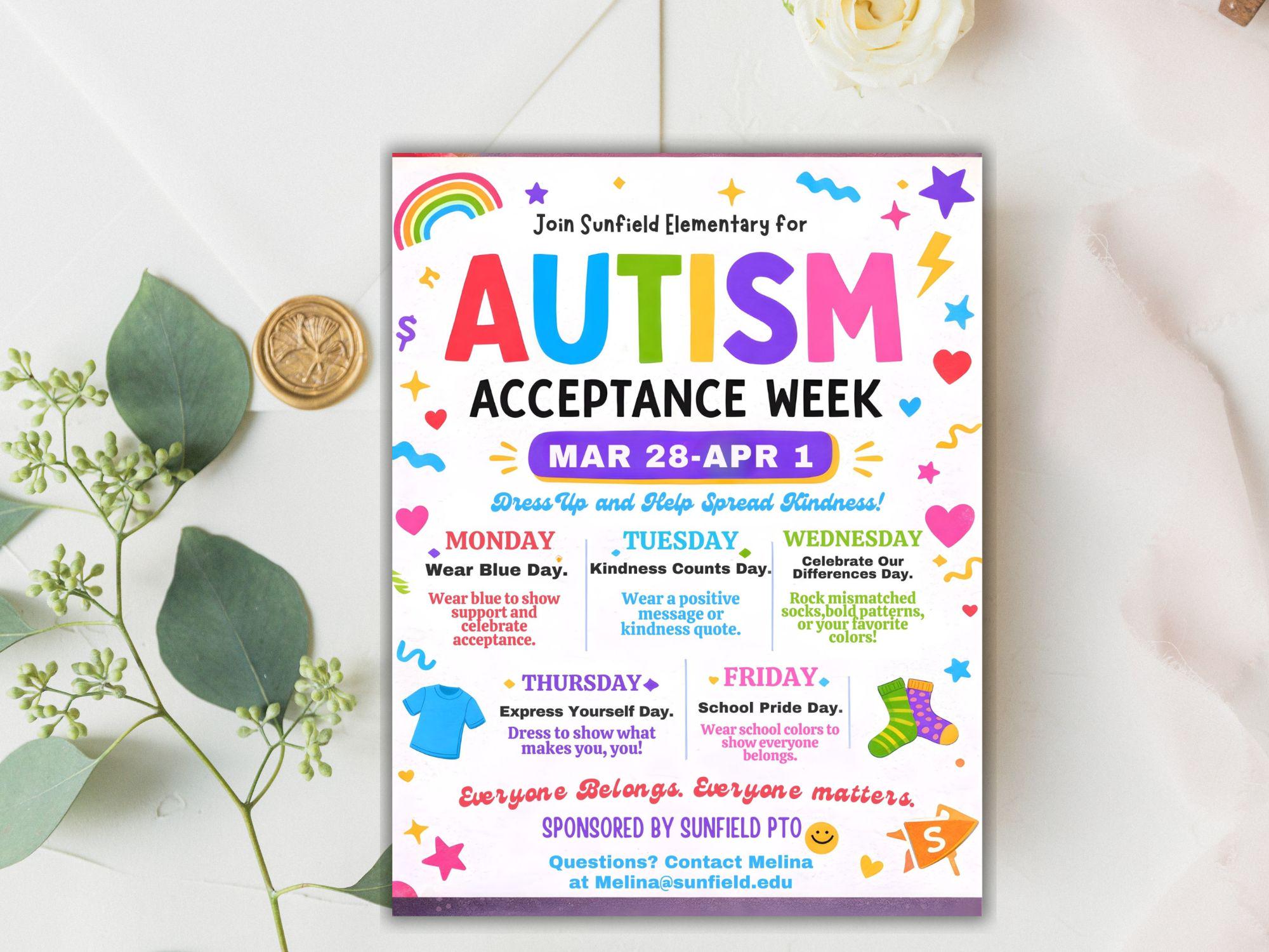 Autism Acceptance or Awareness Week Itinerary Flyer | Editable Canva ...