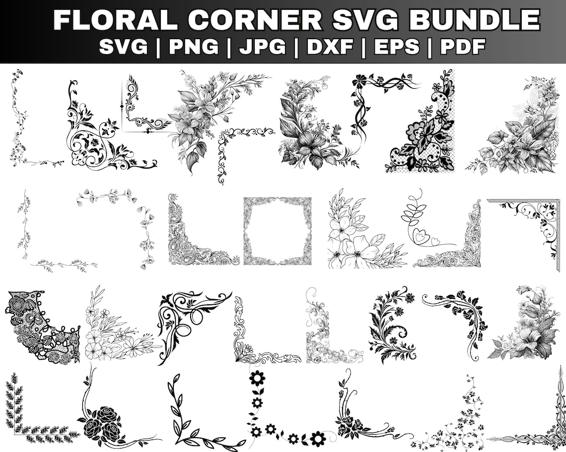 Corner Svg Bundle, Corner Svg, Floral Corner Svg Files, Decorative Page ...