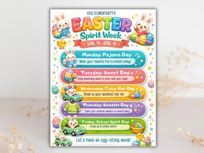Customizable Easter School Spirit Week Flyer (canva Template) - Etsy