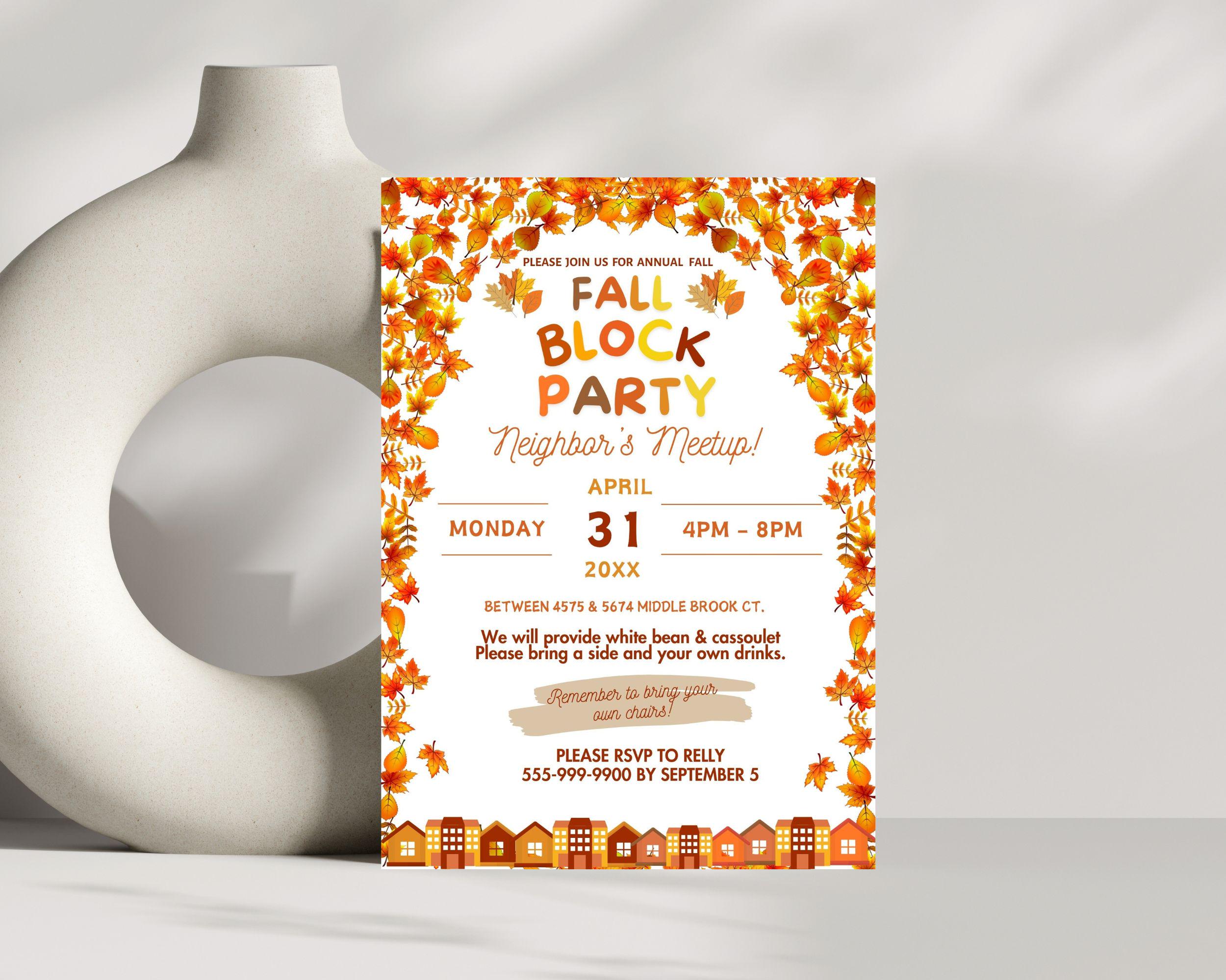 Fall Block Party Flyer Template: Autumn Neighborhood Meetup (canva ...
