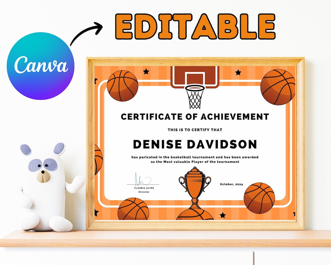 Basketball Awards, Editable Certificate Canva Template, Team Party ...