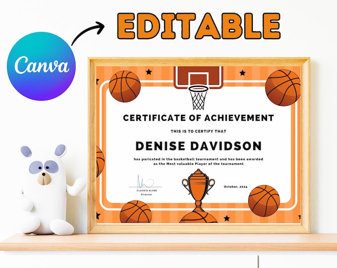 Basketball Awards, Editable Certificate Canva Template, Team Party ...