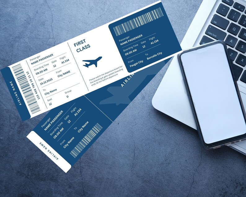 Editable Boarding Pass Template, Printable Personalized Airline Ticket ...