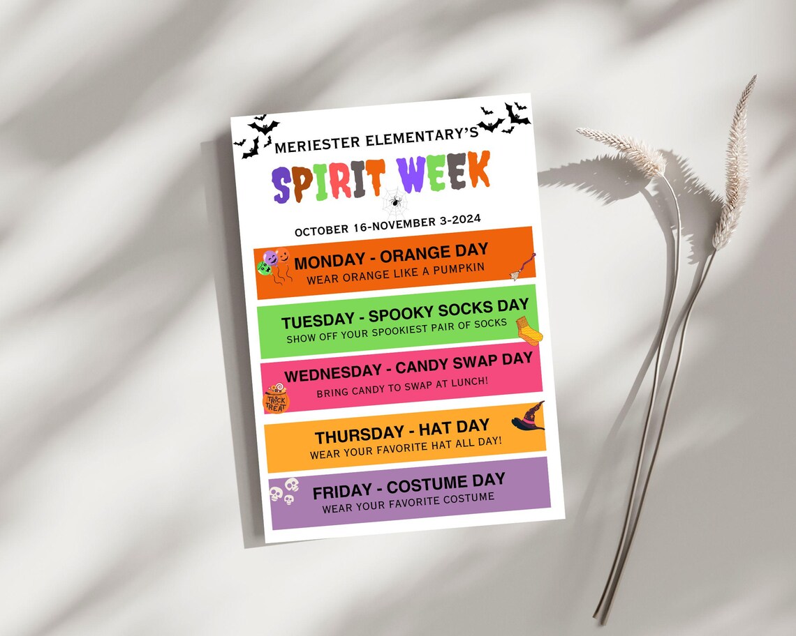 Editable Fall Spirit Week Flyer: School Event Schedule (canva) - Etsy