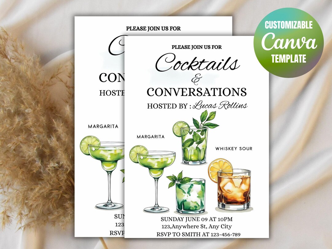 Editable Cocktails and Conversations, Adult Invite, Cocktail Party ...