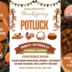 Thanksgiving Potluck Flyer: Editable Invitation Template (canva, PDF ...