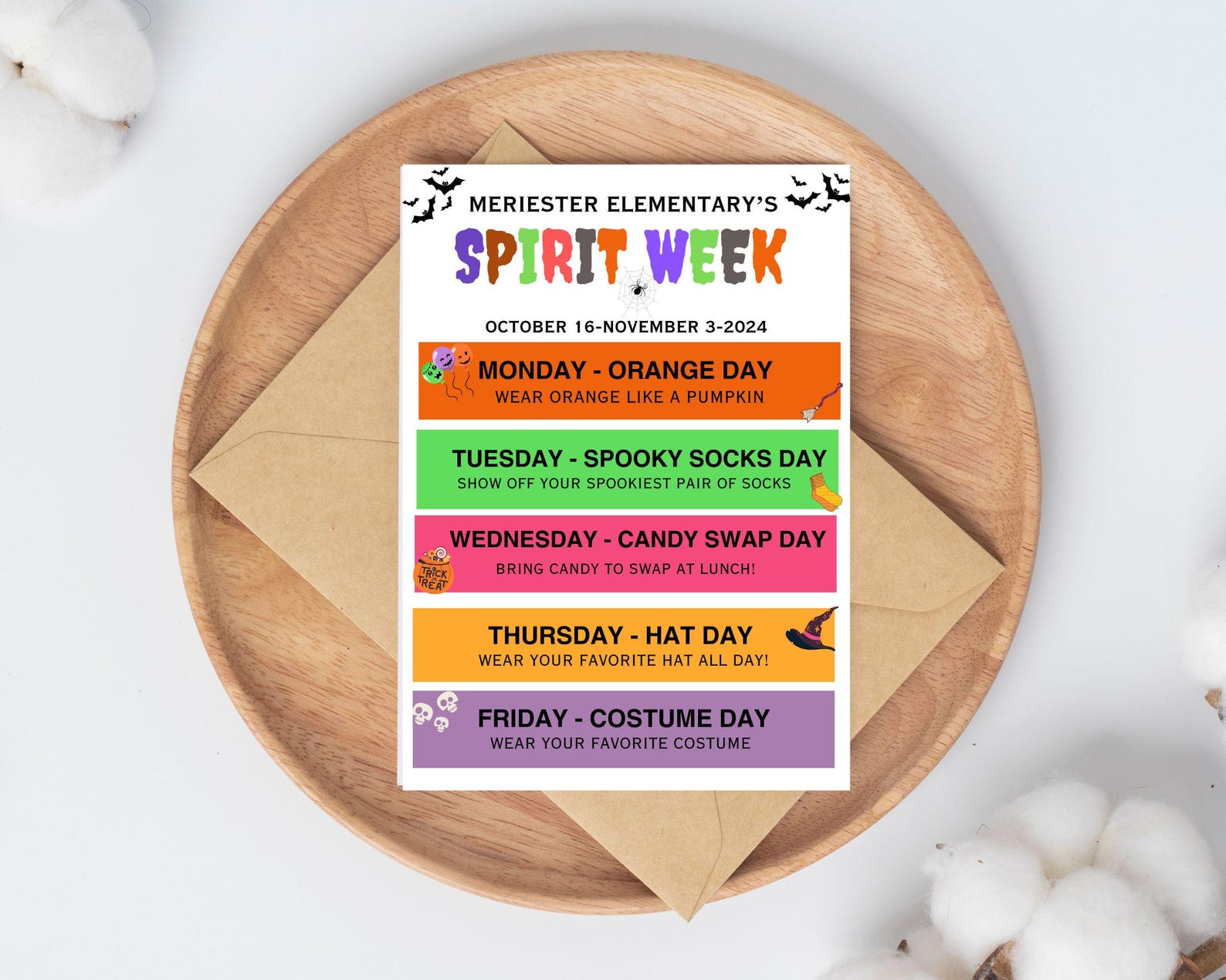 Editable Fall Spirit Week Flyer Template, School Spirit Schedule, Canva ...