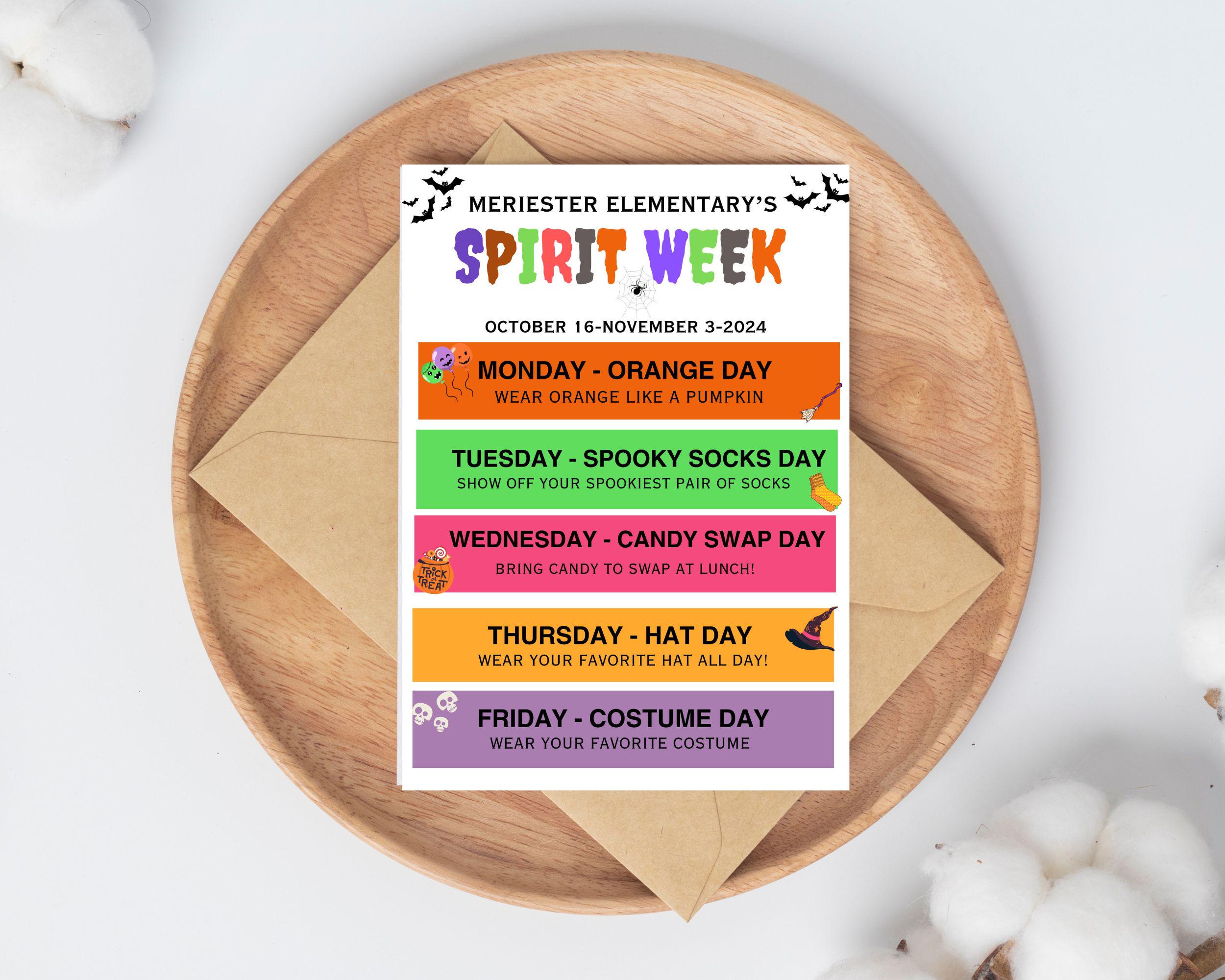 Editable Fall Spirit Week Flyer: School Event Schedule (canva) - Etsy