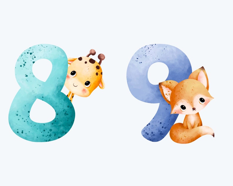 Safari Animals Numbers Clipart: Watercolor PNG, SVG, PDF - Etsy