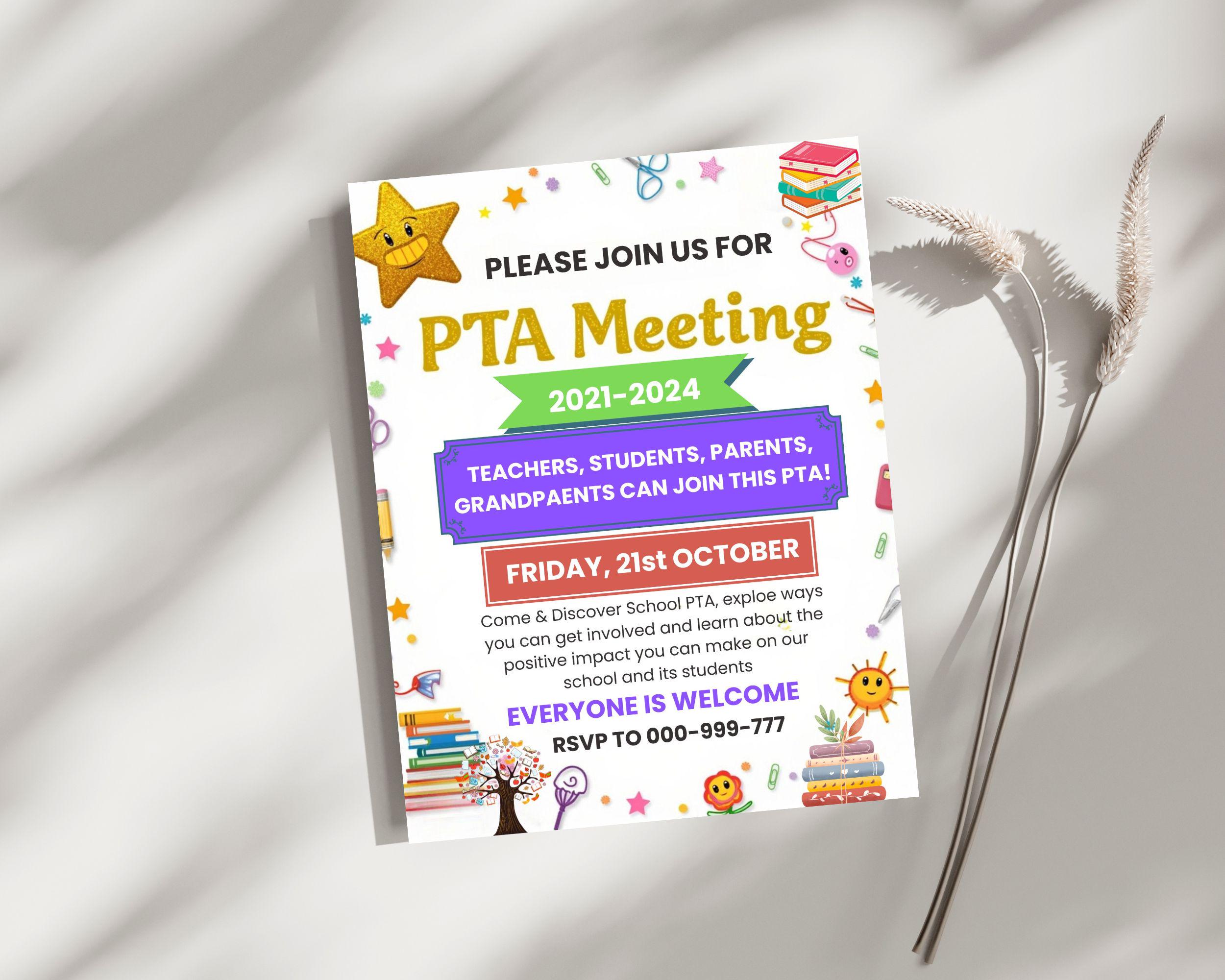PTO PTA Meeting Flyer: Back to School Template (canva Editable, 8.5x11 ...