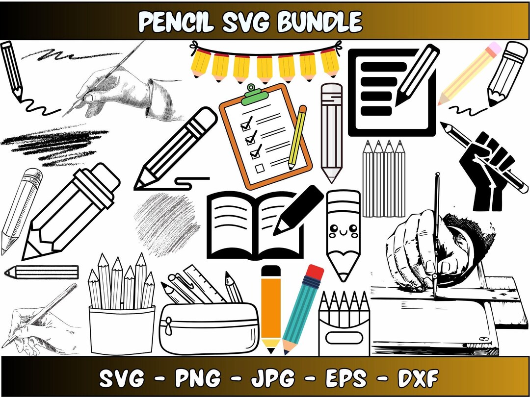 Pencil SVG Bundle: School Clipart, Vector Cut File (digital Download ...