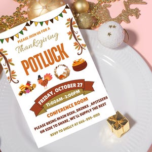 Thanksgiving Potluck Flyer: Editable Invitation Template (canva, PDF ...